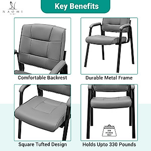 Naomi Home Conference Room Chairs, Heavy Duty Leather Executive Conference Table Chairs, Office Conference Chair, Conference Room Chair with Padded Arm Rest, Guest Chair Fixed-Back, Set of 2 - Gray