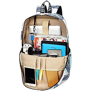 mygreen Backpack for Teens, Fashion Geometric Pattern Laptop Backpack College Bags Shoulder Bag Daypack Bookbags Travel Bag Blue&Green&Orange