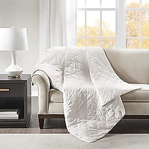 Beautyrest Deluxe Weighted Adult, Ogee Quilted 100% Cotton, Glass Beads Filling, and Removable Cover Calming Heavy Blankets, 60" x 70"-12Lbs, White