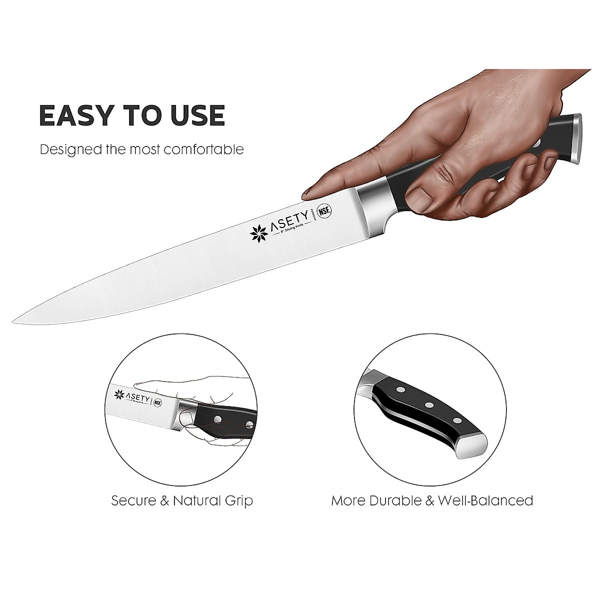 ASETY Carving Knife Set, High Carbon Stainless Steel Carving Knife and Fork Set, 2 PCS Carving Set for Turkey, Meat, BBQ, Brisket, NSF Food Safe, Full Tang Slicing Knife with Gift Box