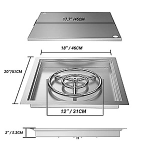 Skyflame 18 inch Square Stainless Steel Drop in Fire Pit Burner Pan with Burner Ring and Protective Cover
