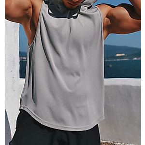 ROGUDUA Men's Hooded Tank Top Quick Dry Muscle Gym Shirts Workout Sleeveless Hoodie 3 Pack Black White Grey US Size L