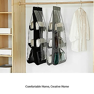 FOTTEPP Double-Sided Six-Layer Hanging Storage Bag, 6 Pocket Hanging Handbag Storage Bag, Double Sided Hanging Storage Bag, Non-Woven Hanging Bag Holding Bag (Black)