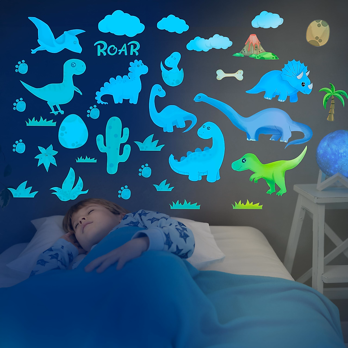 Dinosaur Room Decor,Glow in The Dark Dinosaur Wall Decals for Boys Bedroom, Kids Wall Stickers,Birthday Christmas Gift for Toddler. Dino Wall Decals for Nursery Room,Dinosaur Toys