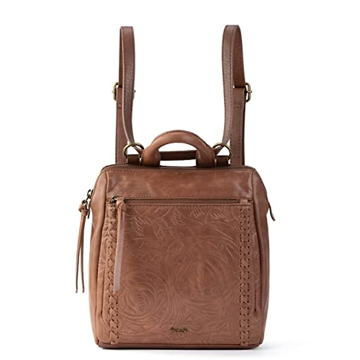 the sak Women's Loyola Mini Convertible Backpack in Leather, Teak Leaf Embossed, One Size