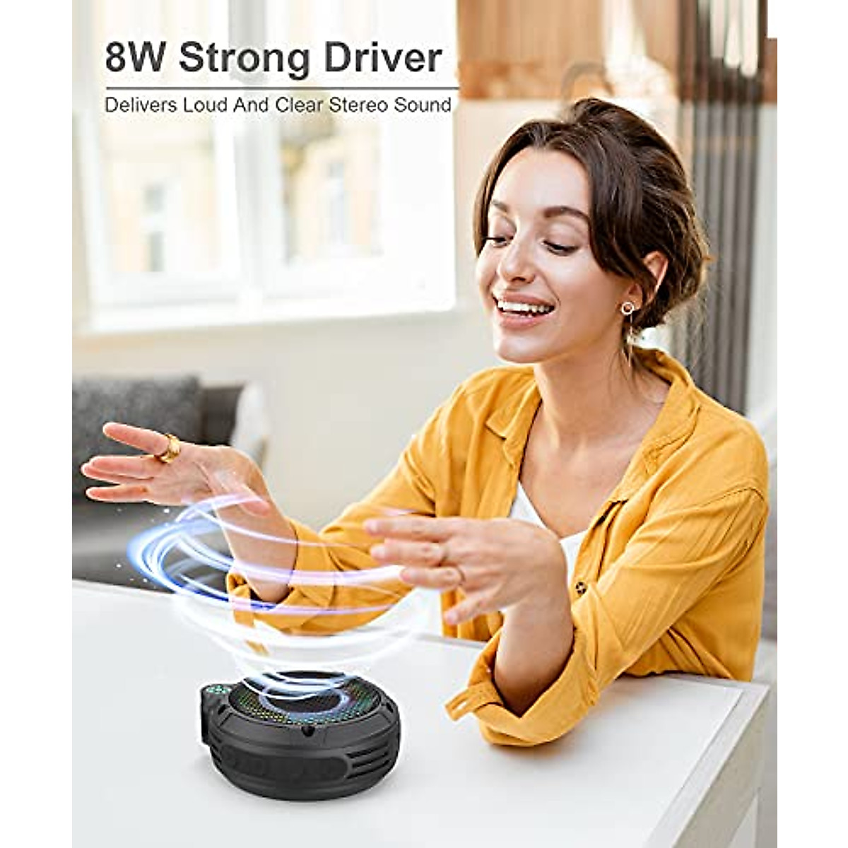 Ortizan Bluetooth Shower Speaker, IPX7 Waterproof Wireless Speaker with LED Light, 8W Loud Sound, 24H Playtime, Floating, Portable Mini Speakers for Kayak, Beach, Biking, Gifts for Men, Women