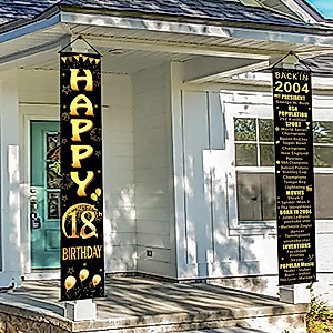18th Birthday Door Banner Decorations for Boys & Girls, Black Gold Happy 18th Birthday Back in 2004 Sign Party Supplies, 18 years old Birthday Door Porch Decor