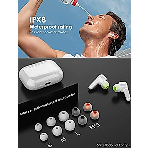 [Pearl White] Bluetooth Earbuds XLeader Pro Smart Touch Wireless Earphones with HiFi Bass USB-C Charging Case Mic 48H Playtime 6 pairs Ear Tips and Pouch Headphones for iPhone Sports Girl Working Gift