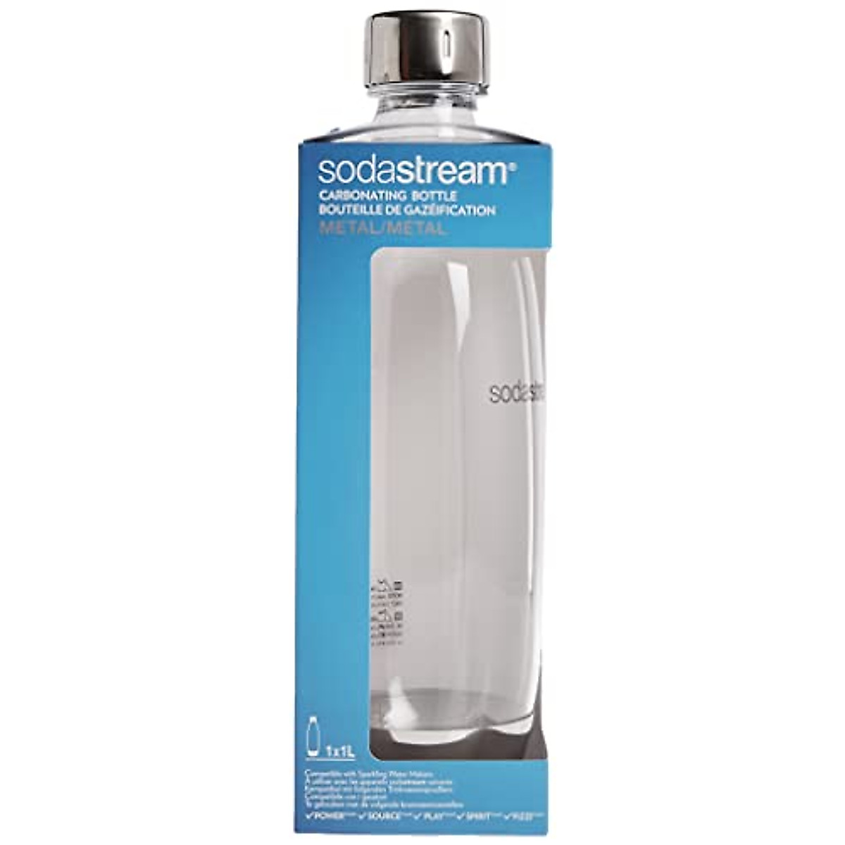 SodaStream 1L Slim Metal Carbonating Bottle, Single
