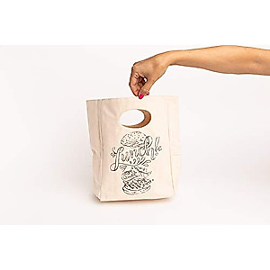 Organic Cotton Canvas Lunch Bag - Sturdy Cotton Cloth Lunch Bag - Reusable and Machine Washable Canvas Lunch Tote - Canvas Lunch Sack for Men, Women and Kids - Premium Quality, Double Stitched (White)