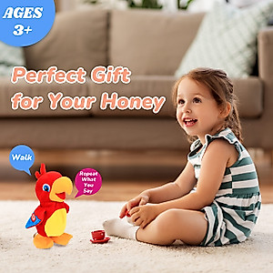 Hopearl Talking Parrot Repeats What You Say Walking Electric Interactive Animated Toy Speaking Plush Buddy Birthday Festival for Toddlers Birthday, 8''