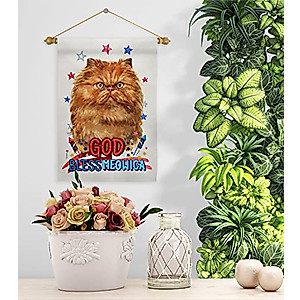 Breeze Decor Patriotic Tan Persian Garden Flag Set Wood Dowel Cat Kitten Meow Spoiled Paw Fur Pet Nature Farm Animal Creature House Banner Small Yard Gift Double-Sided, Made in USA