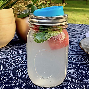 Jarware Blue 82671 Regular Mouth Drink Lid, Set of 4, Without Straws