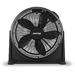 FanFair Floor Fan 20 Inch High Velocity Fan Powerful Air Circulator 3 Speeds, Portable Wind Machine, Adjustable Tilt Floor Fan, White Noise Quiet Operation, Safe for Bedroom,Home,Office, Black