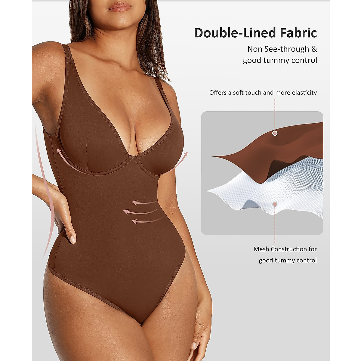 FeelinGirl Shapewear Bodysuits for Women Tummy Control Body Suits Deep V Neck Thong Body Shaper