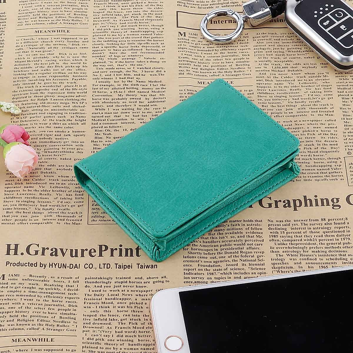 Small Credit Card Holder Large Capacity Bifold Card Wallet Organizer with ID Window for Men & Women (Aqua blue)