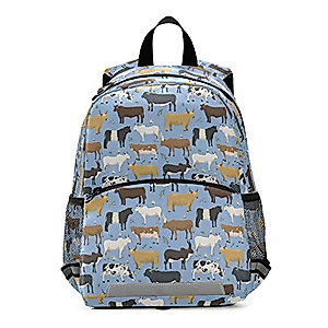 Fisyme Cows Farm Animal Backpack Schoolbag Kids Daypack Toddler Travel School Bag Small Mini Backpacks for Kindergarten Preschool Nursery Children Boys Girls with Chest Strap