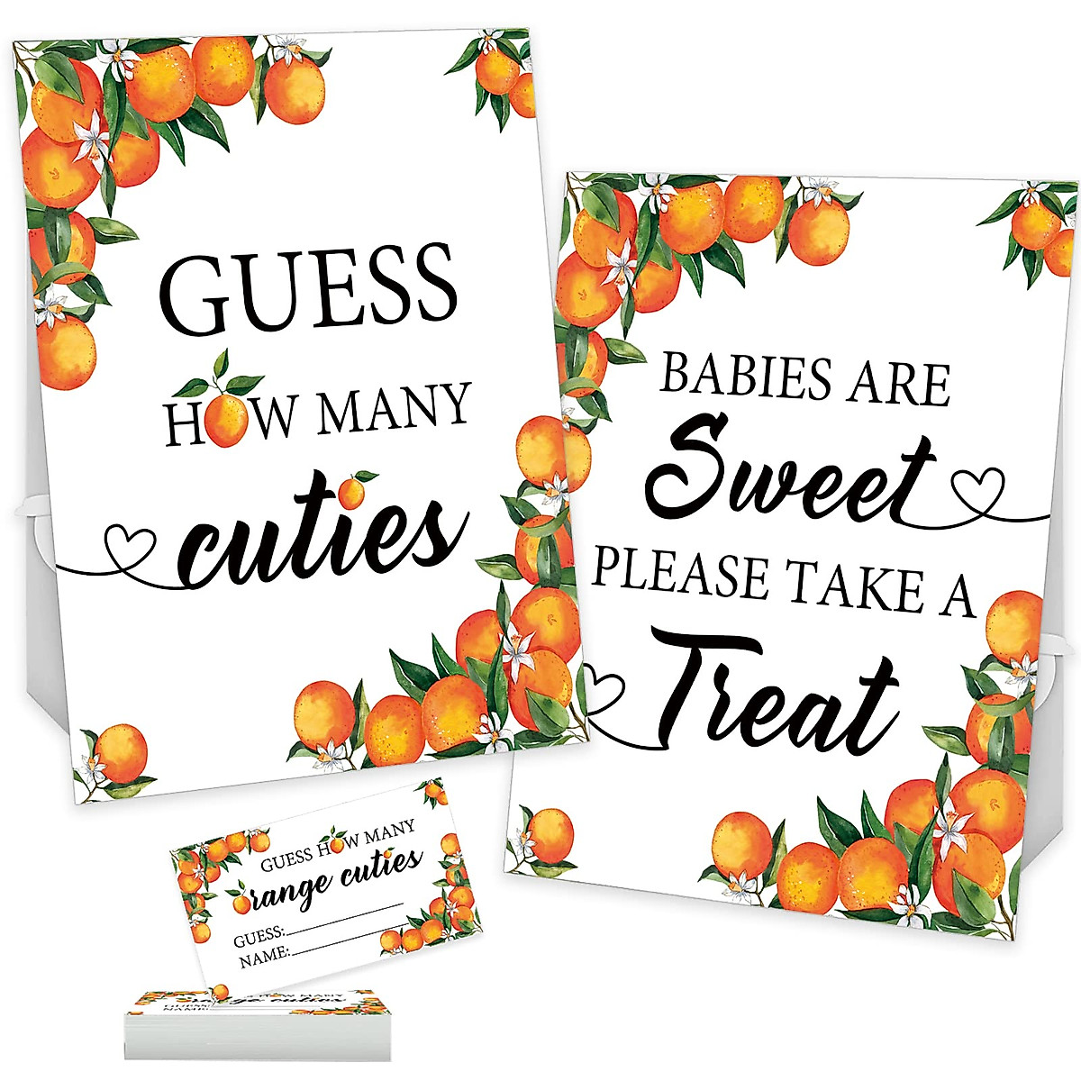 Little Cutie Candy Guessing Game, Orange Theme Guess How Many Cuties Standing Sign with 50 Cards, Baby Shower Games, Babies are Sweet, Please Take a Treat Sign