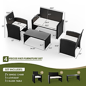 Amopatio Outdoor Furniture Set,4 Pieces Black Rattan Wicker Conversation Sets Sectional Sofa with White Cushions