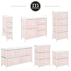 mDesign Tall Dresser Storage Tower Stand with 4 Removable Fabric Drawers - Steel Frame, Wood Top Organizer for Baby, Kid, and Teen Bedroom, Nursery, Playroom, or Dorm - Jane Collection - Pink/White