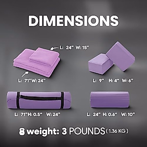 BalanceFrom 7-Piece Set - Include Yoga Mat with Carrying Strap, 2 Yoga Blocks, Yoga Mat Towel, Yoga Hand Towel, Yoga Strap and Yoga Knee Pad (Purple, 1/2"-Thick Mat)