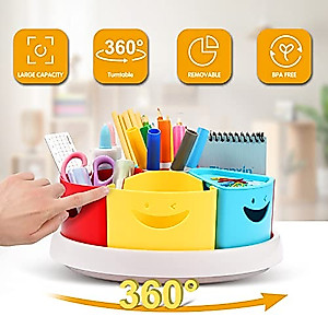 Tomkids Art Supply Storage Organizer 360 Rotating Desk Organizer Classroom Organization HomeSchool Supplies, Crayon, Marker Organizer, Birthday Gifts for Kids