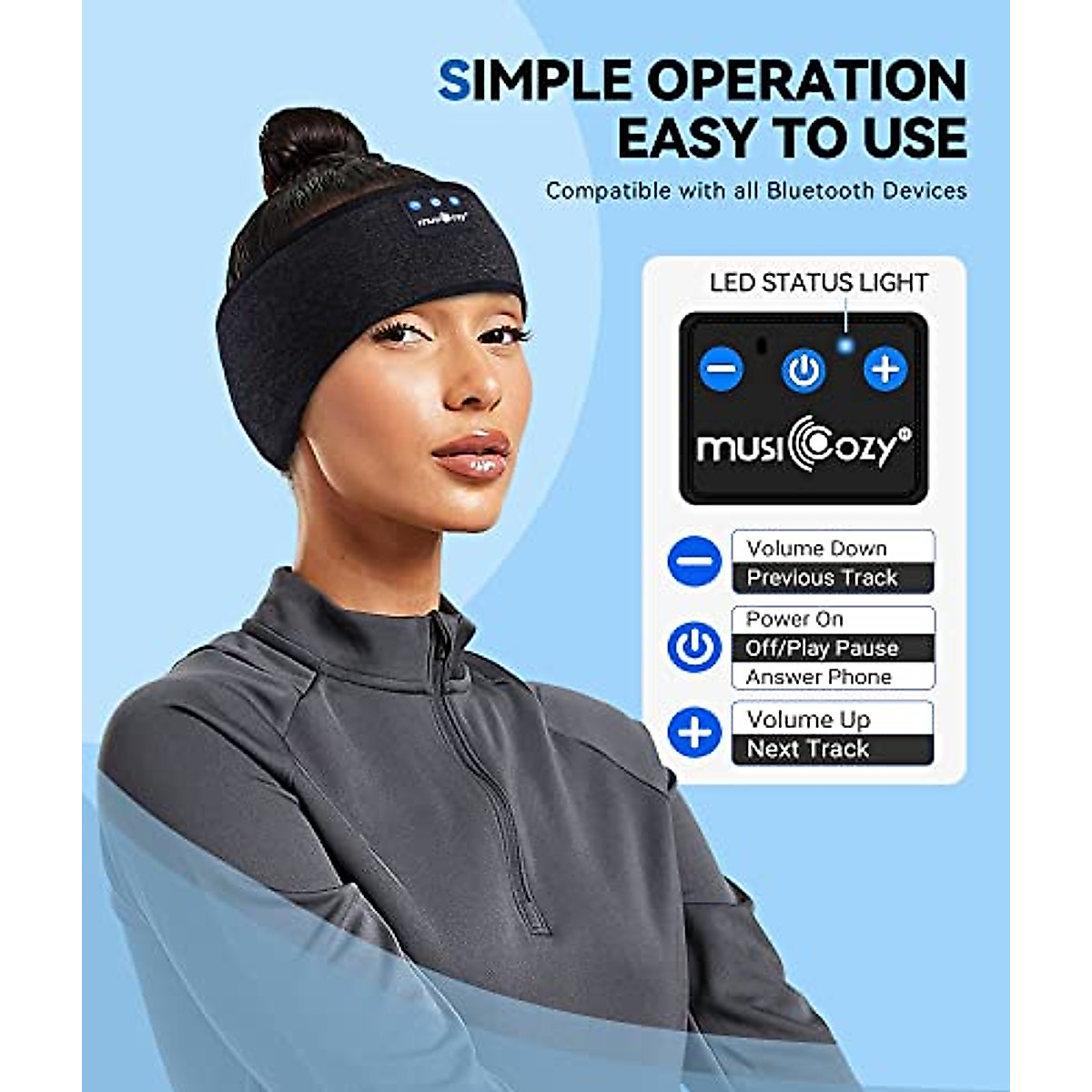 MUSICOZY Sleep Headphones Bluetooth 5.2 Headband Headphones Wireless Sleeping Earbuds Earphones with HD Stereo Speakers Cool Gadgets for Sports Running Workout Jogging Yoga Insomnia