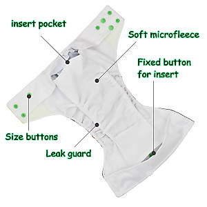 Hi Sprout One Size Adjustable Washable Reusable Pocket Cloth Diapers for Baby Girls and Boys，Animal Land