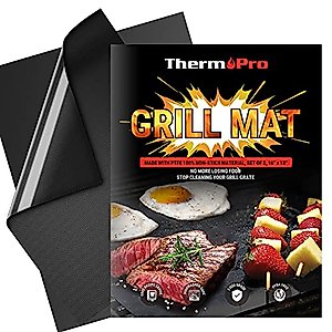 ThermoPro TP932 BBQ Grill Mat Set of 2 Grill Mats Non Stick Reusable Heavy-Duty Barbecue Baking Grilling Mats for Gas Charcoal Grill Outdoor Grilling Accessories