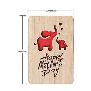 Della Stella Mothers Day Cards,Handmade Bamboo Greeting Cards,Wooden Thankyou Card,Wooden Birthday Card for Mom,Mum Birthday Gift,Elephant pattern
