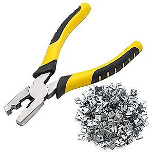 PAULOZYN 600PCS Wire Cage Clips and Wire Cage Pliers Kits, Pet Poultry Chicken Rabbit Bird Cage Building Installation Wire Cage Fasten Clips Buckle Pliers ​Tools