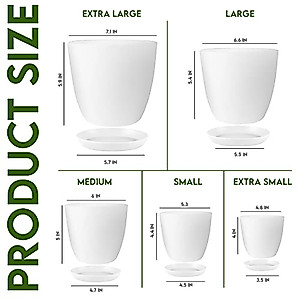 Utopia Home - Plant Pots Indoor with Drainage - 7/6.6/6/5.3/4.8 Inches Decorative Flower Pots for Indoor Planter - Pack of 5, Plastic Planters for Indoor Plants, Flowers, Cactus, Succulents Pot, White