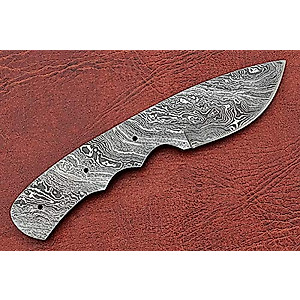 6.75 inches Long Spear Point Blank Blade Skinning Knife, Hand Forged Damascus Steel 3.5" Scale Space with 3 Pin Hole Space, 3 inches Cutting Edge