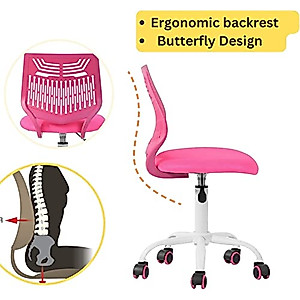 COZYCASA Task Chair for Teens Boys Girls 360 Slip Wheels Breathable Fabric Soft Pad Swivel Seat Ergonomics Backrest, Height Adjustable Liftup 29.5"-34.3" (Pink)