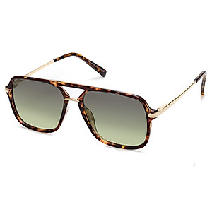 SOJOS Sunglasses for Women & Men, Square, Retro, Polarized Lens, Trendy Aviator, 90s Shades (SJ2229, Yellow Tortoise Green)