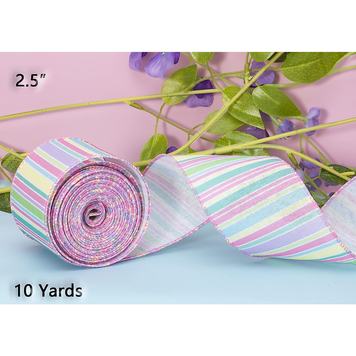 ATRBB Easter Wired Ribbon,2 1/2 Inch by 10 Yards Easter Egg Bunny Carrots Ribbon for Gift Wrapping,Wreath and Party Decoration
