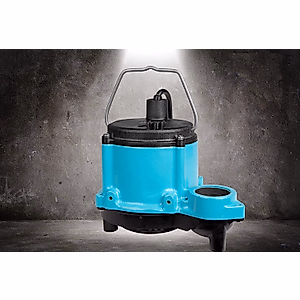 Little Giant 6-CIM-R 115-Volt, 1/3 HP, 2750 GPH Manual Submersible Sump/Utility Pump with 10-Ft. Cord, Blue, 506271