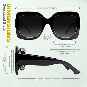 GQUEEN Oversized Square Frame Sunglasses Womens Retro Vintage Trendy Black Shades,S904