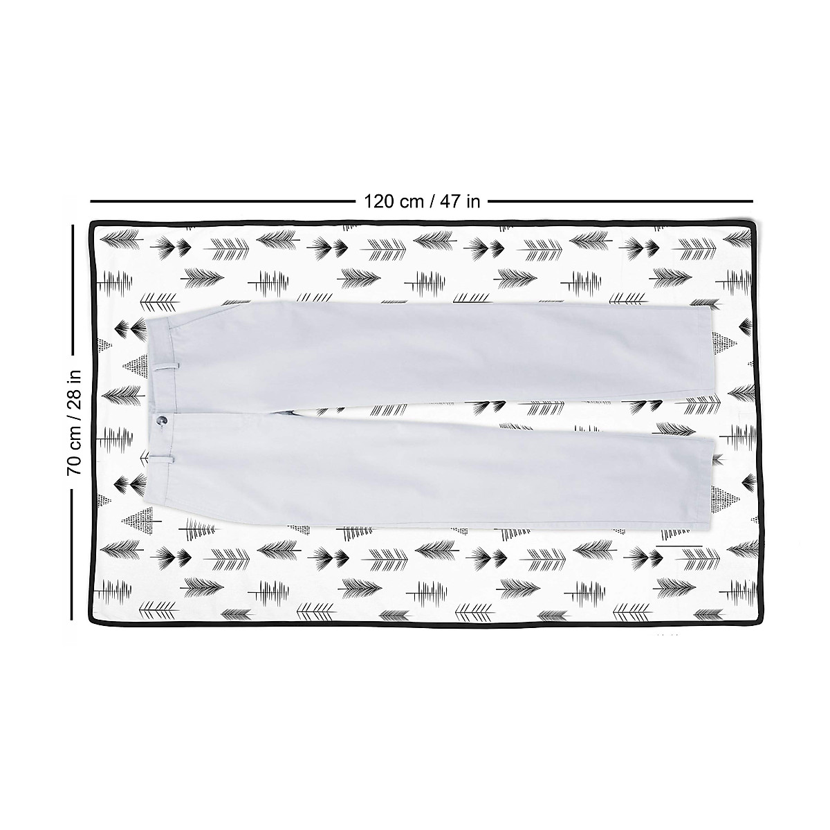 Encasa XO Ironing Mat/Pad (Large 48"x28") with 3mm Padding & Silicone Iron Rest for Steam Pressing on Tabletop or Bed - Heat Resistant, Portable, Quilting & Travel Blanket - Black Arrow