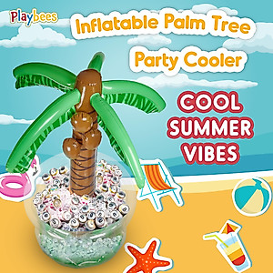 Inflatable Palm Tree Cooler 60" - Blow Up Palm Tree Party Cooler, Luau Hawaiian Tropical Beach Theme, Summer Swimming Pool Party Decorations - Outdoor Party Supplies - Kids Adults Birthday
