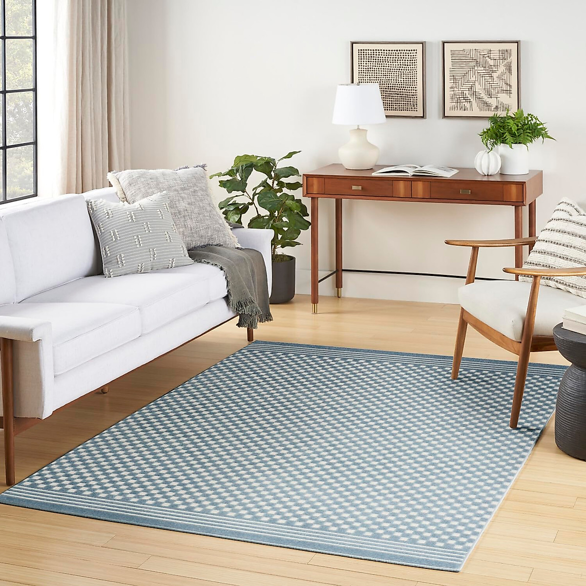 Nourison Casual Blue 5'3" x 7' Area Rug Easy Clean, Non Shedding, Bed Room, Living Room, Dining Room, Kitchen (5' x 7')