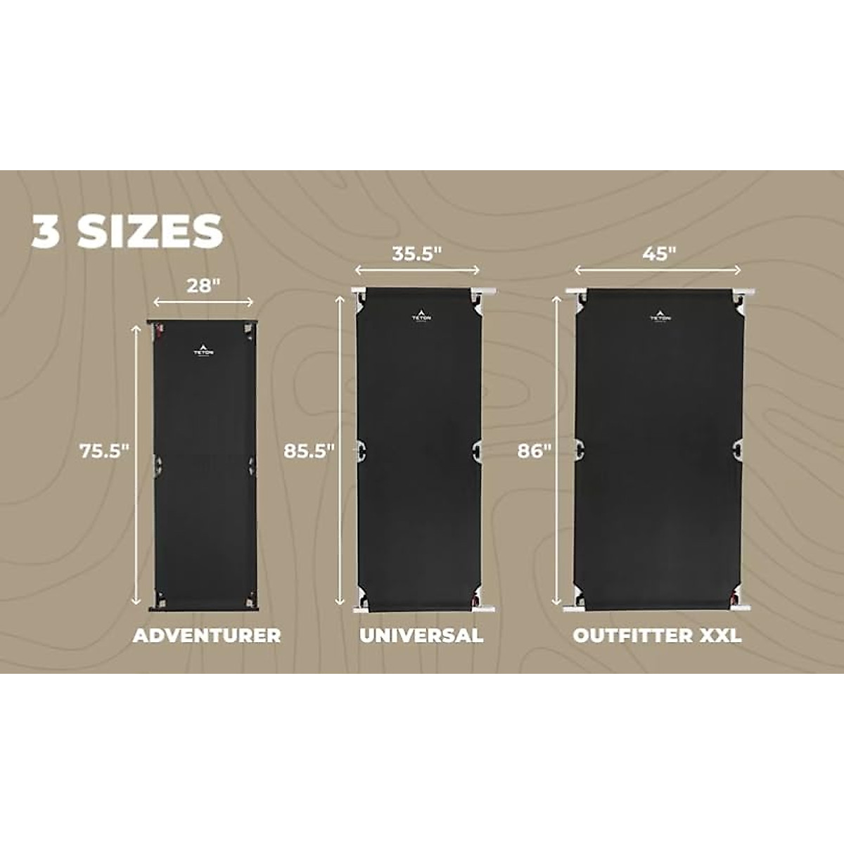 TETON Sports Camping Cot with Patented Pivot Arm - Folding Camping Cot for Car & Tent Camping - Durable Canvas Sleeping Cot - Portable Camping Accessory - 86" x 45" - Outfitter XXL,Black