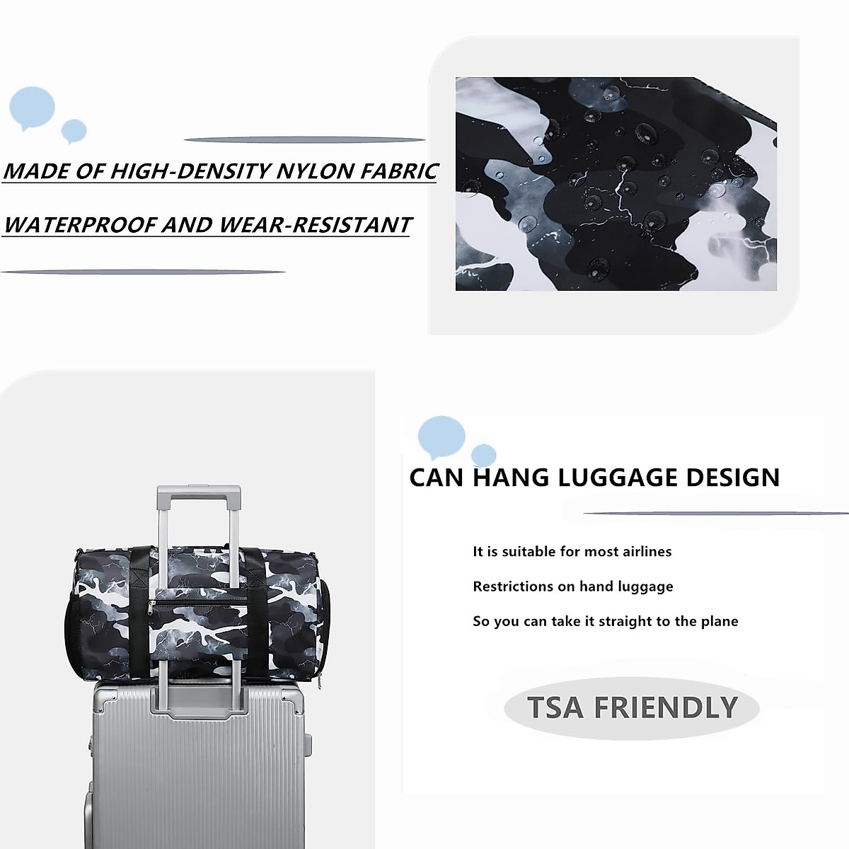 Lmwzh Travel Duffle Gym Sports Bag Dance Weekender Overnight Cheer Suitable For Kids Teen And Adults With Shoe Compartment Wet Pocket (Black)