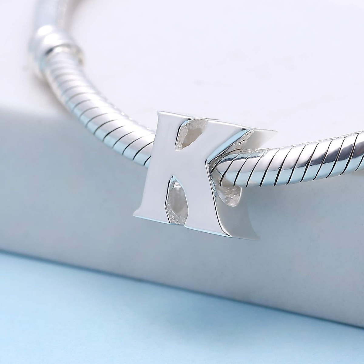 SOUKISS Alphabet Letter K Charms Bead Authentic 925 Sterling Silver Letter Initial A-z Alphabet Beads for Women Bracelets Necklace(K)