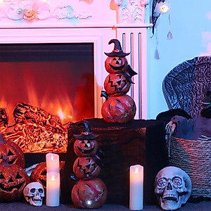 Toiyason 14inch Light Up Evil Pumpkin Scary Jack O'Stack Halloween Ornament Decoration for Outdoor Indoor Garden Party Festival Events