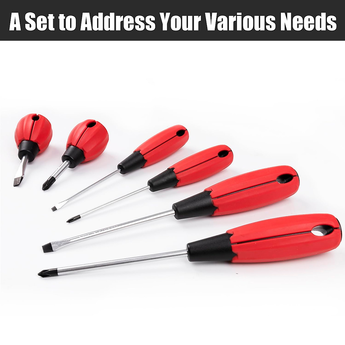 KURUI Magnetic Screwdriver Set, 6-Piece Screw Drivers Tool Set 3 Phillips and 3 Flat Head, Standard Screw Driver and Stubby Screwdriver Have Professional Cushion Grip