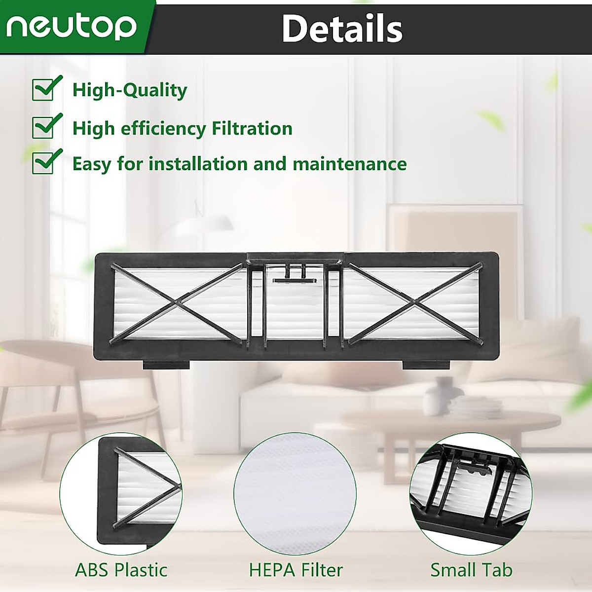 Neutop Replacement Filter Compatible with Neato Botvac Connected Series D3 D4 D5 D6 D7 D8 D9 D10 and Botvac D Series D75 D80 D85 Robot Vacuums, 2-Pack.
