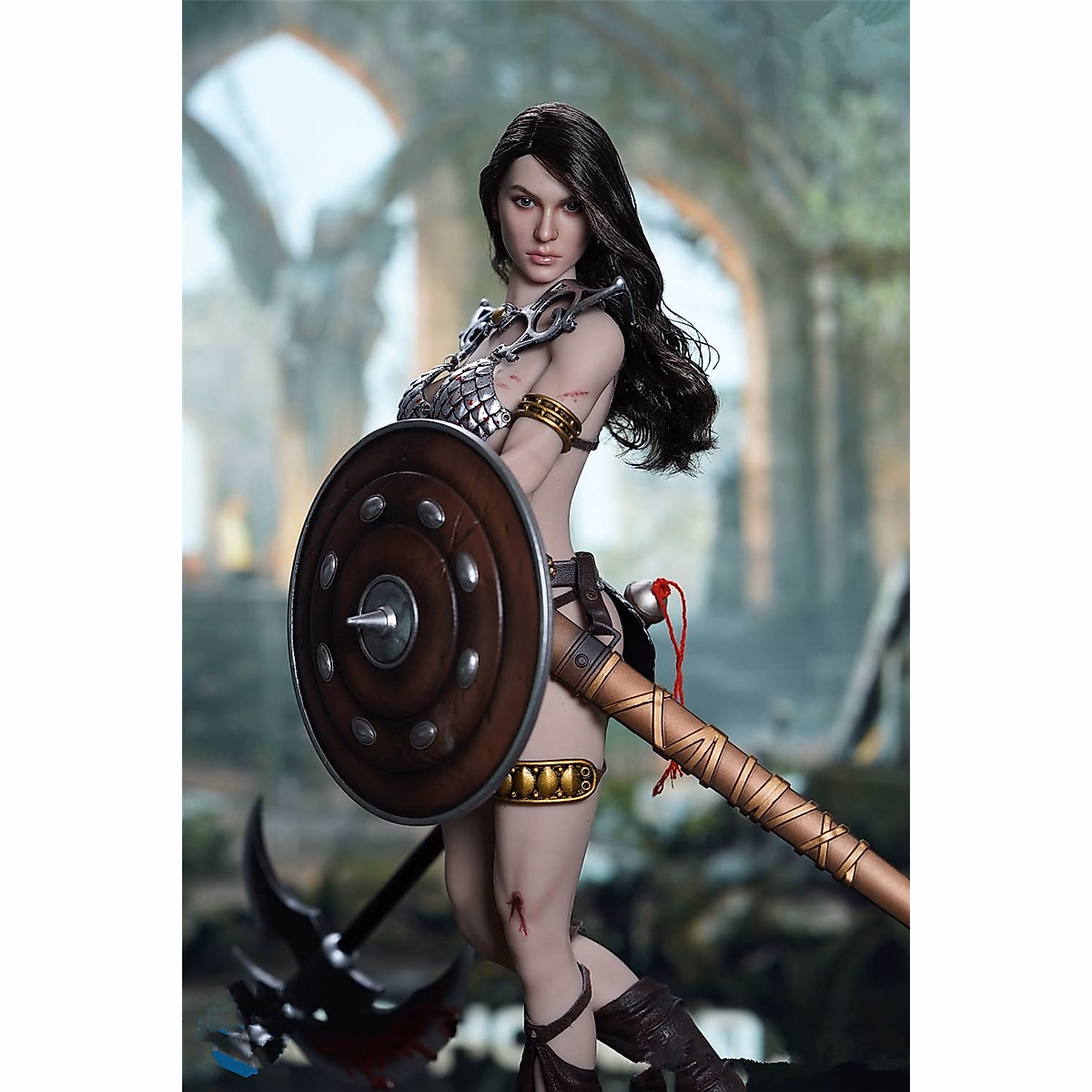 1/6 Scale Female Head Sculpt,Beauty Russian Girl Suntan Skin Planted Hair Head Carved for 12inch Female Soldier Action Figure Body Collection (Long Curls Hair)