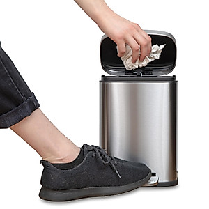 Farberware Step On Trash Can, 5 Liter (1.3 Gal) Metal Garbage Bin, Soft-Closing Lid, Fingerprint & Smudge-Resistant, Removable Inner Bucket, Rigid Steel Pedal, Stainless Steel