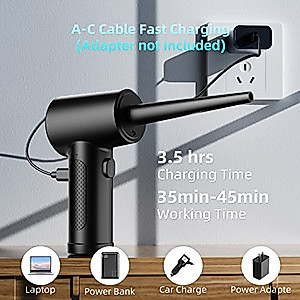 Compressed Air Duster, Keyboard Cleaner 110000RPM Electric Air Duster with LED Light, Good Replace Compressed Air, No Canned Air Duster, Reusable 7600mAh Air Blower, PC Computer Cleaner (Plastic)